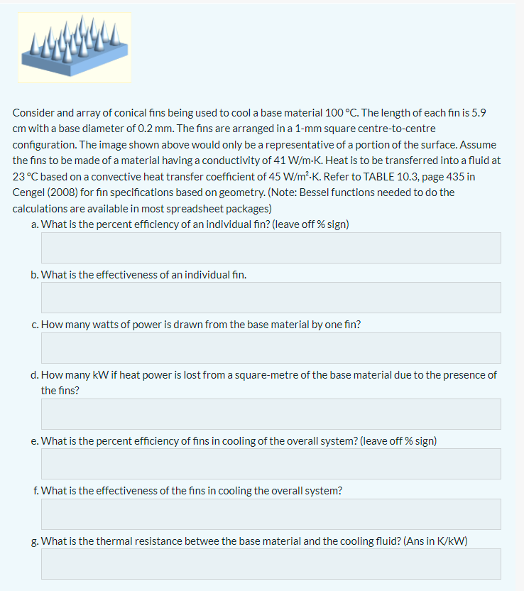 Solved Consider and array of conical fins being used to cool | Chegg.com