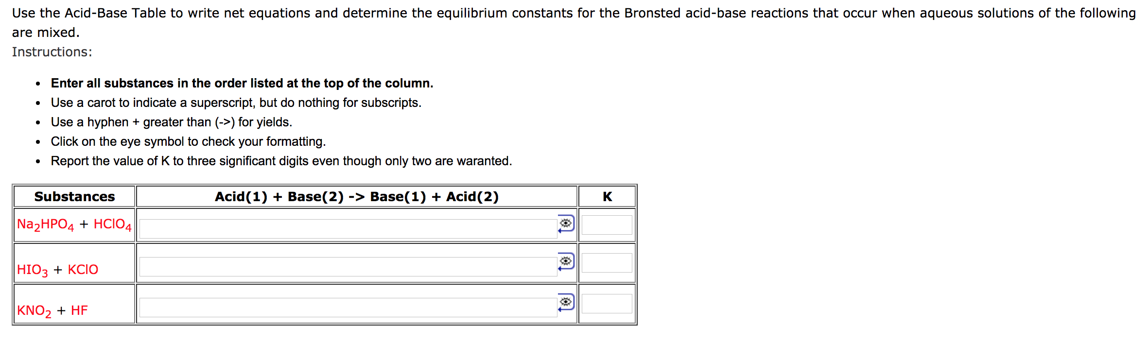 Use the Acid-Base Table to write net equations and | Chegg.com