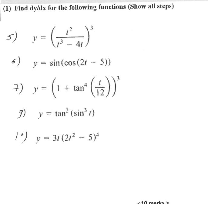 Solved (1) ﻿Find dydx ﻿for the following functions (Show all | Chegg.com