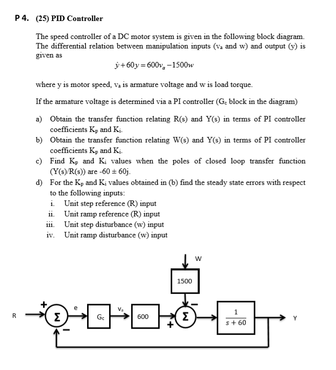 Solved P4. (25) PID Controller The speed controller of a DC | Chegg.com