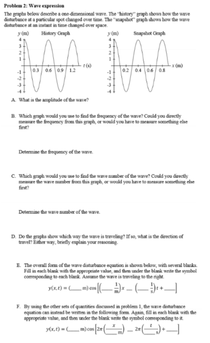 Solved Problem 2: Wave expression The graphs below describe | Chegg.com