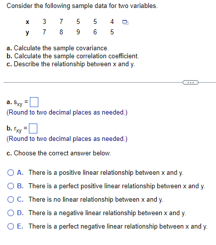 Solved Consider the following sample data for two variables. | Chegg.com