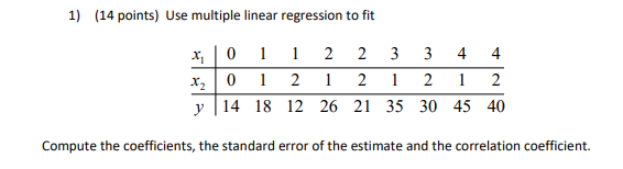 Solved 1) (14 points) Use multiple linear regression to fit | Chegg.com