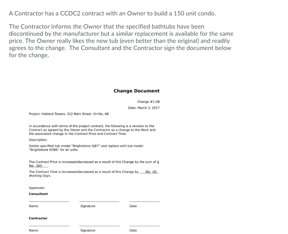 Solved A Contractor has a CCDC2 contract with an Owner to | Chegg.com