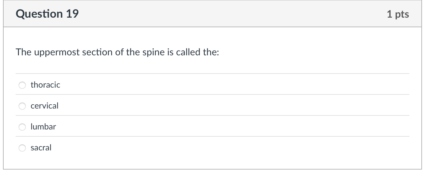 Solved Question 19The uppermost section of the spine is | Chegg.com