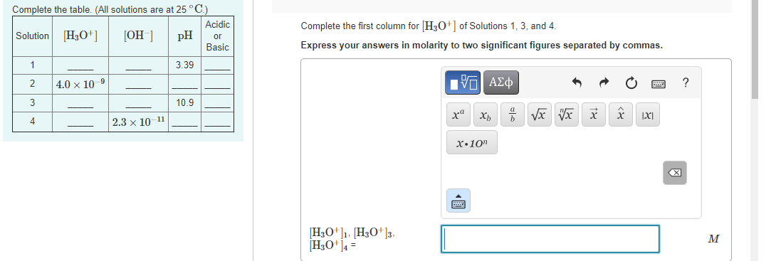 Solved Complete the table. (All solutions are at 25°C.) | Chegg.com