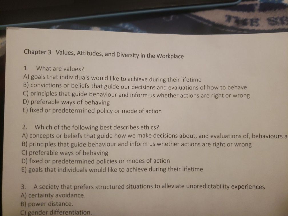 Solved Chapter 3 Values, Attitudes, and Diversity in the | Chegg.com