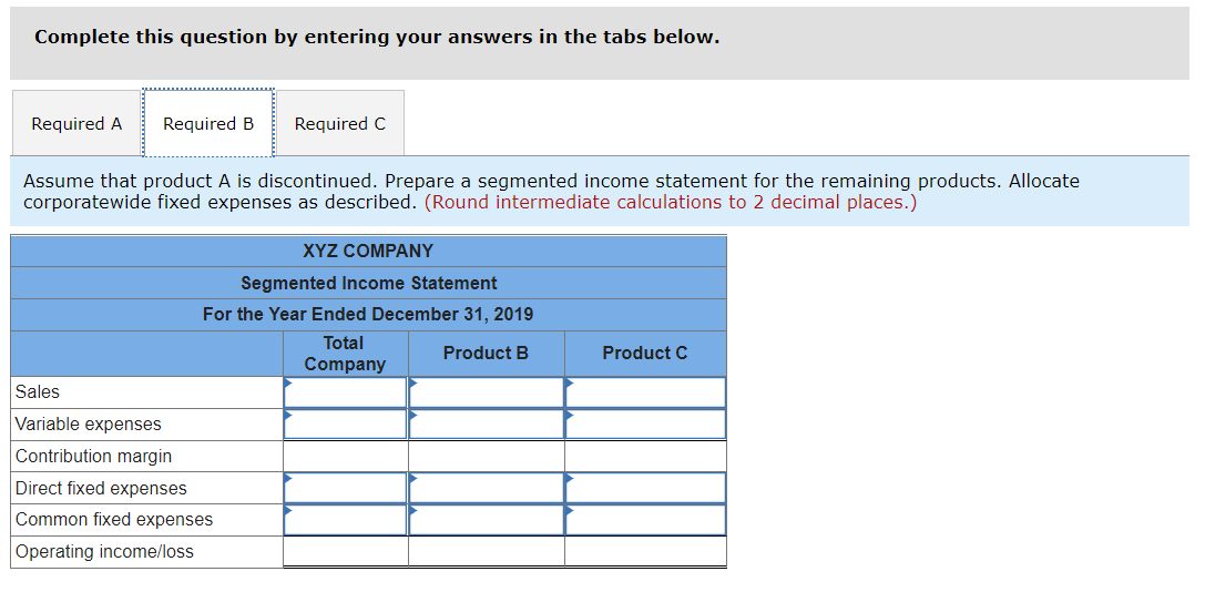 Solved The segmented income statement for XYZ Company for | Chegg.com