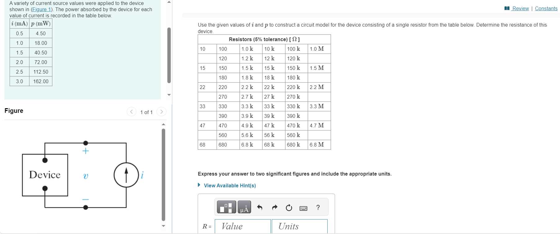 Solved A variety of current source values were applied to | Chegg.com