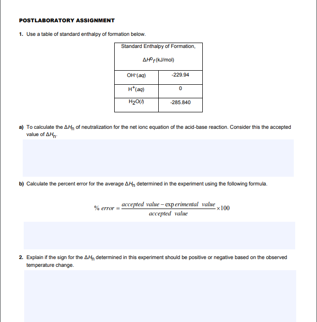 POSTLABORATORY ASSIGNMENT 1. Use a table of standard | Chegg.com