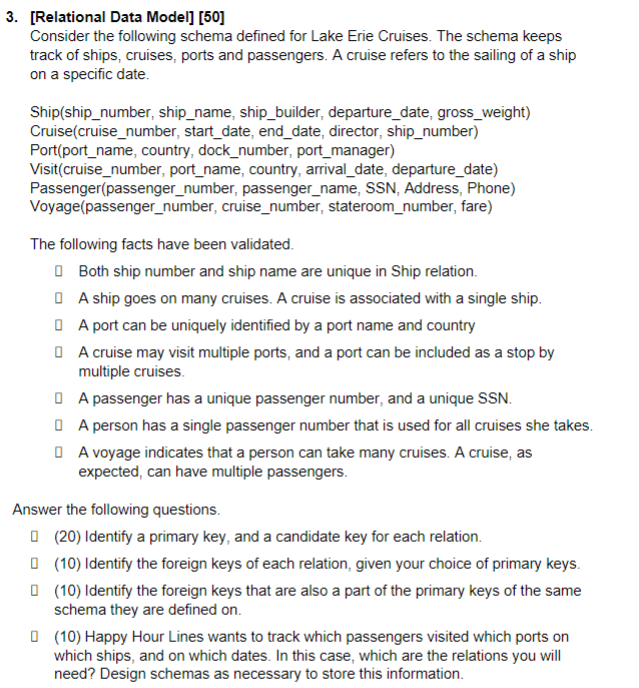 Solved [Relational Data Model] [50]Consider the following | Chegg.com