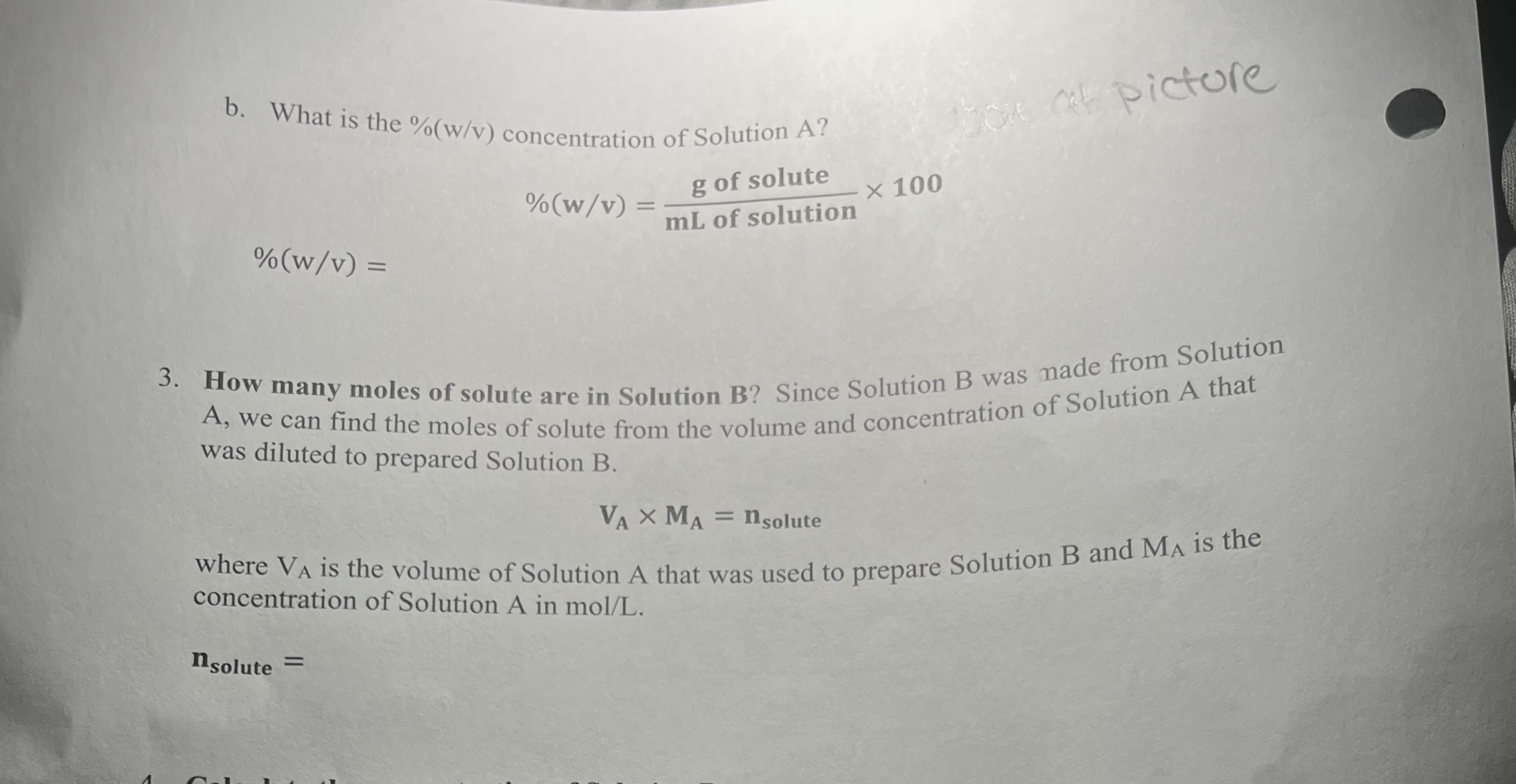b. What is the %(W/v) concentration of Solution A ? | Chegg.com