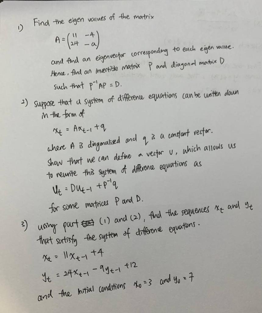 Solved - 4 ch Find the eigen values of the matrix A=(4) and | Chegg.com