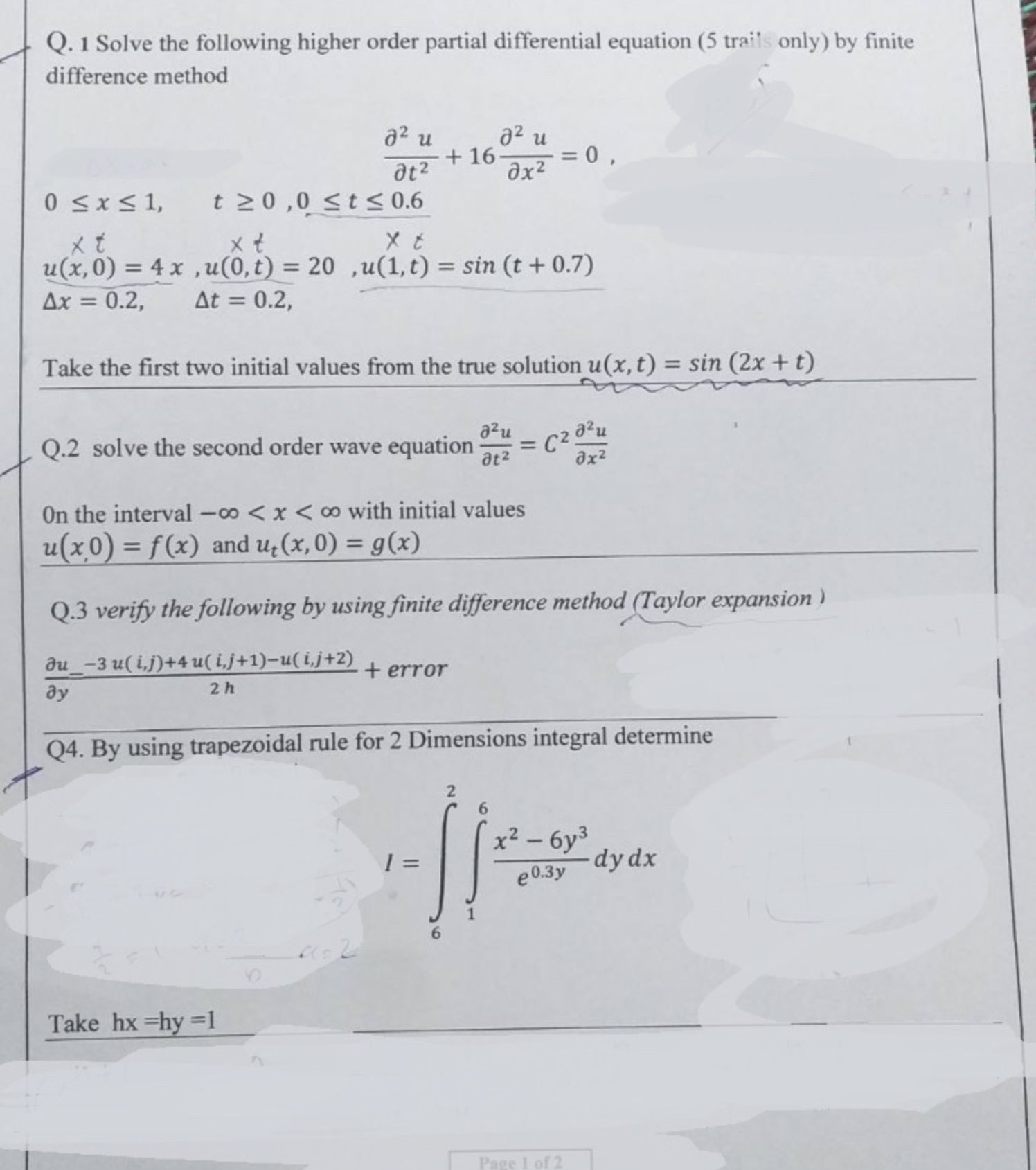 Solved Q. 1 ﻿Solve the following higher order partial | Chegg.com