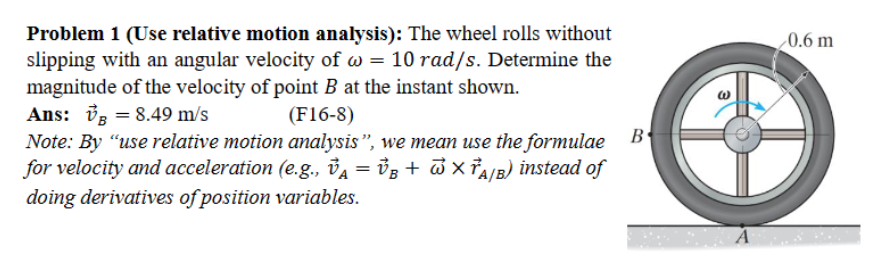 Solved Problem 1 Use Relative Motion Analysis The Wheel