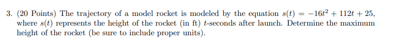 Solved 3. (20 Points) The trajectory of a model rocket is | Chegg.com