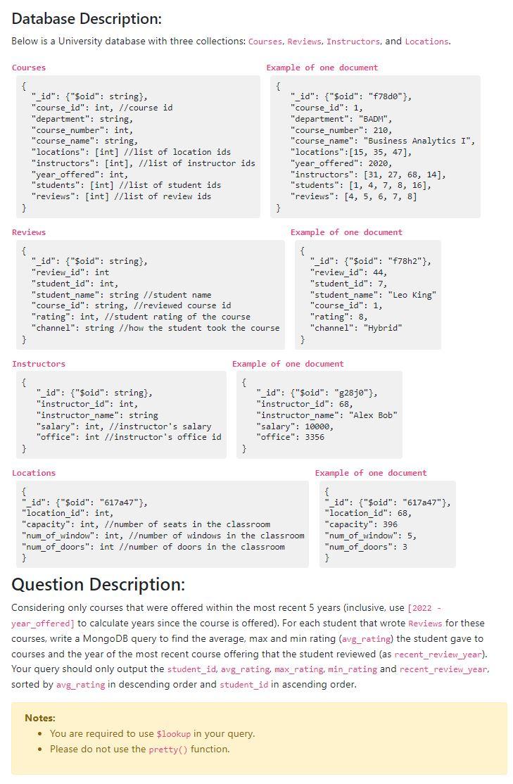 Database Description: Below is a University database | Chegg.com