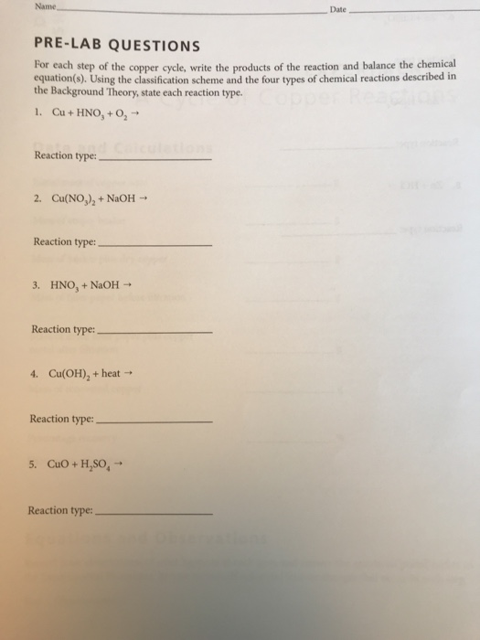Solved Name Date PRE-LAB QUESTIONS For each step of the | Chegg.com
