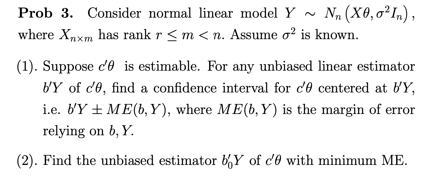 Prob 3. Consider normal linear model Y ~ Nn | Chegg.com