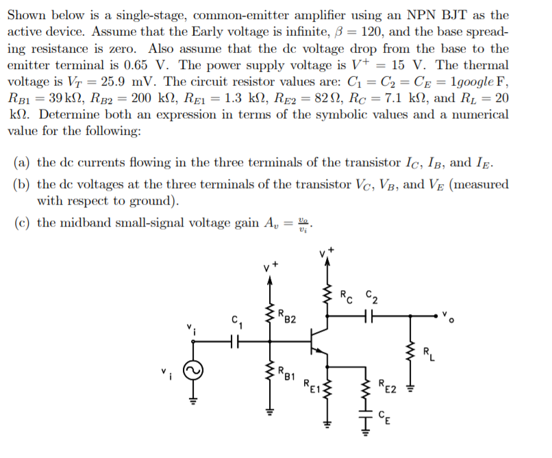 Solved Shown below is a single-stage, common-emitter | Chegg.com