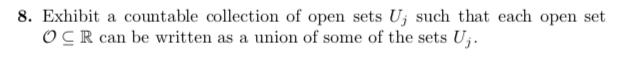 Solved 8. Exhibit a countable collection of open sets U; | Chegg.com