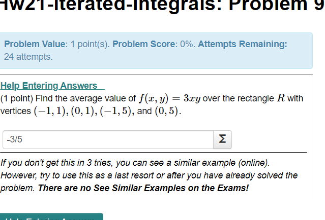 Solved IW21-Iterated-Integras: Problem Problem Value: 1 | Chegg.com