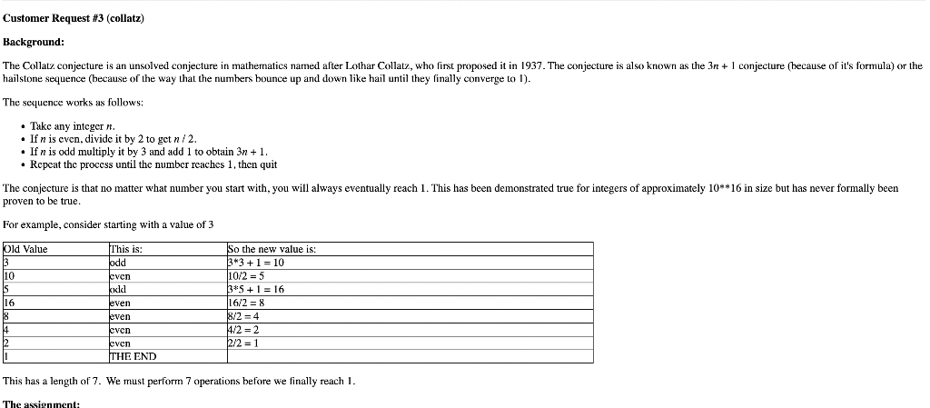 Solved Background: The Collatz conjecture is an unsolved | Chegg.com