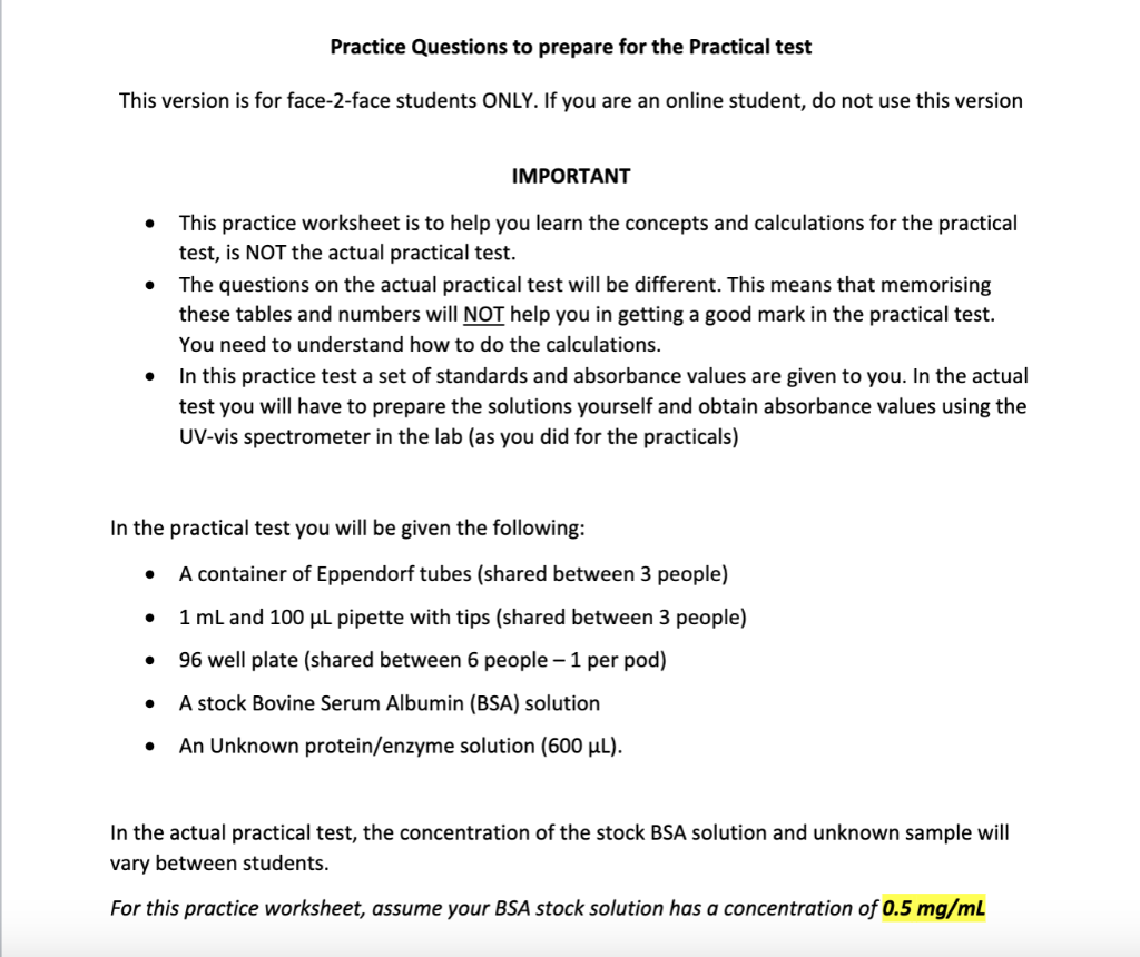 Practice Questions to prepare for the Practical test | Chegg.com