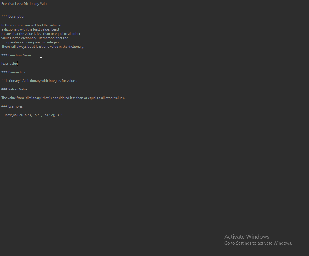 Solved Exercise: Least Dictionary Value *** Description In | Chegg.com