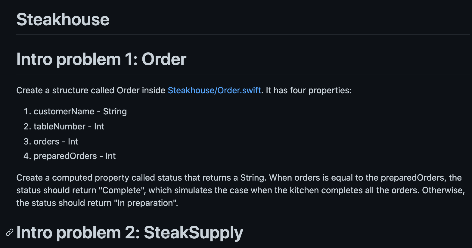 Solved Steakhouse Intro problem 1: Order Create a structure | Chegg.com