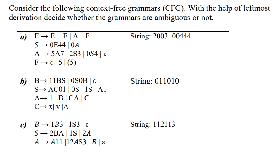 Solved Consider the following context-free grammars (CFG). | Chegg.com
