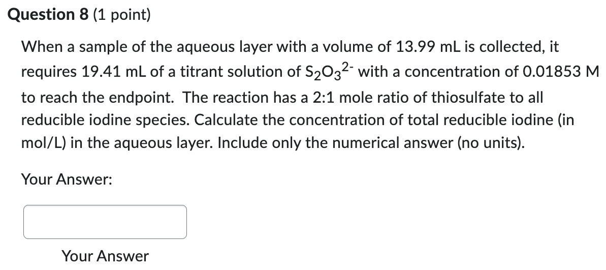 Solved When a sample of the aqueous layer with a volume of | Chegg.com