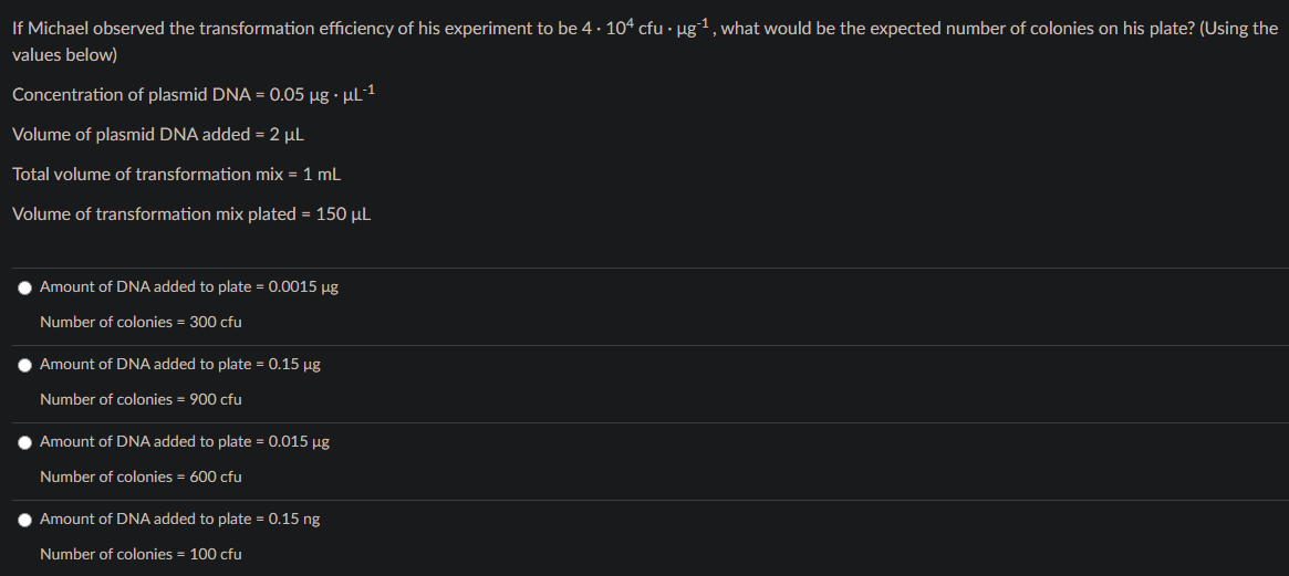 If Michael observed the transformation efficiency of | Chegg.com
