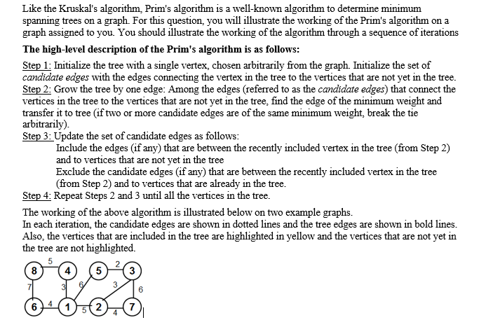 Solved Like the Kruskal's algorithm, Prim's algorithm is a | Chegg.com