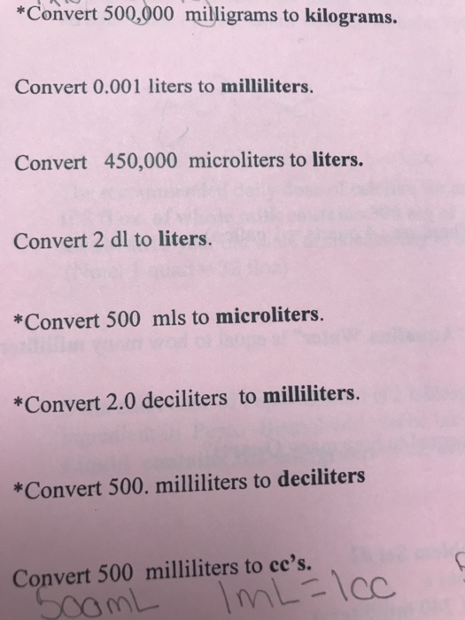 Solved *Convert 500,000 milligrams to kilograms. Convert | Chegg.com