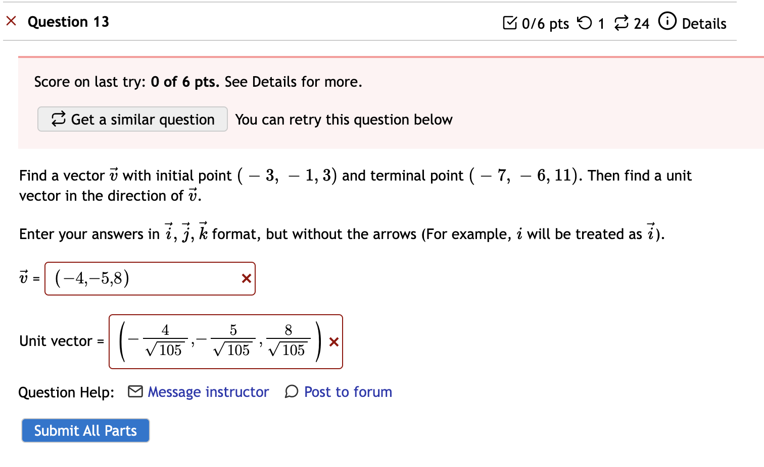 Solved Find a vector →vv→ with initial point | Chegg.com