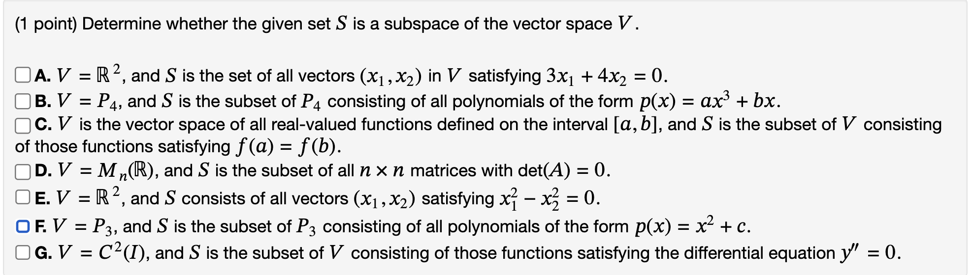 Solved (1 point) Determine whether the given set S is a | Chegg.com
