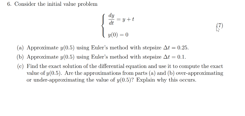 Solved 6. Consider the initial value problem dy = y + t dt | Chegg.com