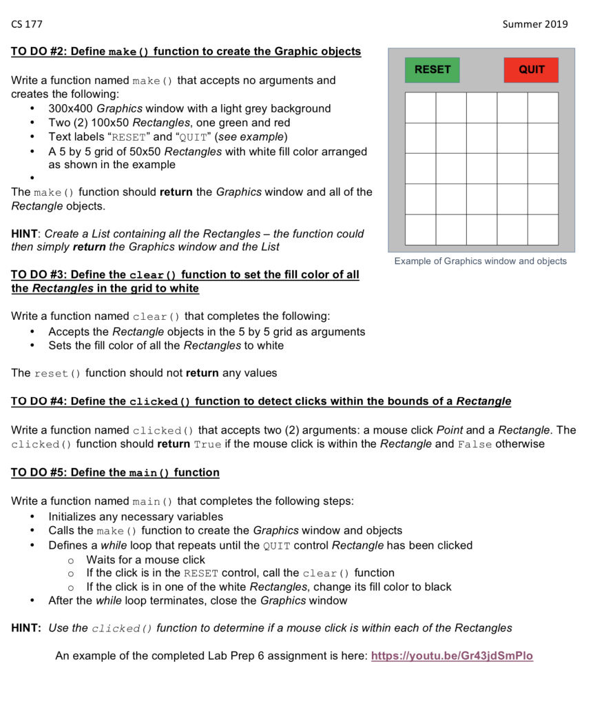 Solved CS 177 Summer 2019 TO DO #2: Define make () function | Chegg.com
