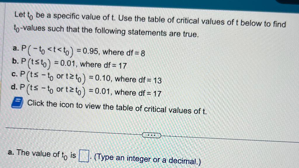 Solved Let t0 be a specific value of t. Use the table of | Chegg.com