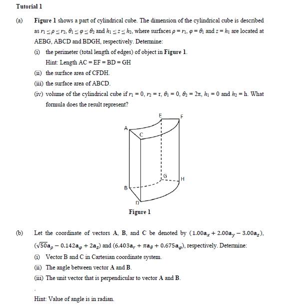 (a) Figure 1 shows a part of cylindrical cube. The | Chegg.com