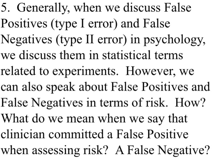 Solved 5. Generally, when we discuss False Positives (type I | Chegg.com