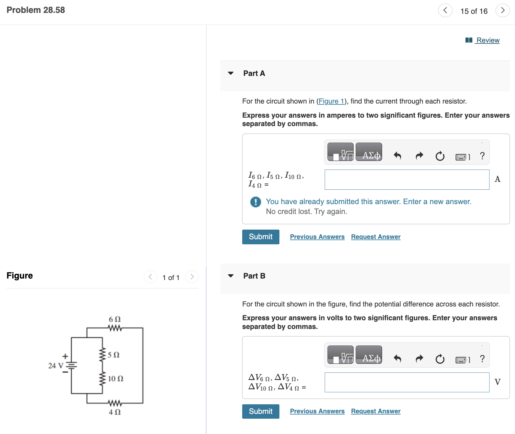 Solved Part AFor the circuit shown in (Figure 1), ﻿find the | Chegg.com
