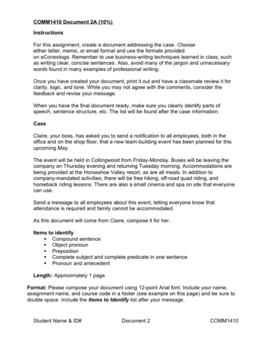 COMM 1410 Document 2A (10%) For this assignment, | Chegg.com