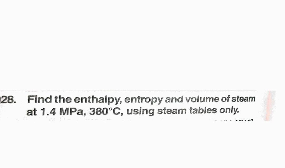 Solved 28. Find the enthalpy, entropy and volume of steam at | Chegg.com