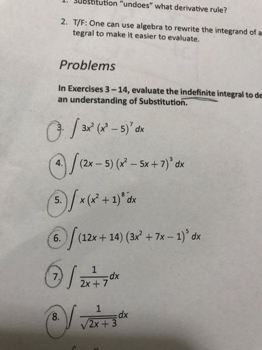 Solved Substitution "undoes" what derivative rule? I. 2. | Chegg.com