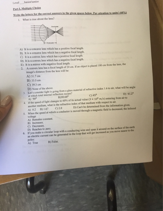 Solved Level senior Junior Part L Multiple Choice ns for the | Chegg.com