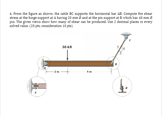 Solved 4. From the figure as shown, the cable BC supports | Chegg.com