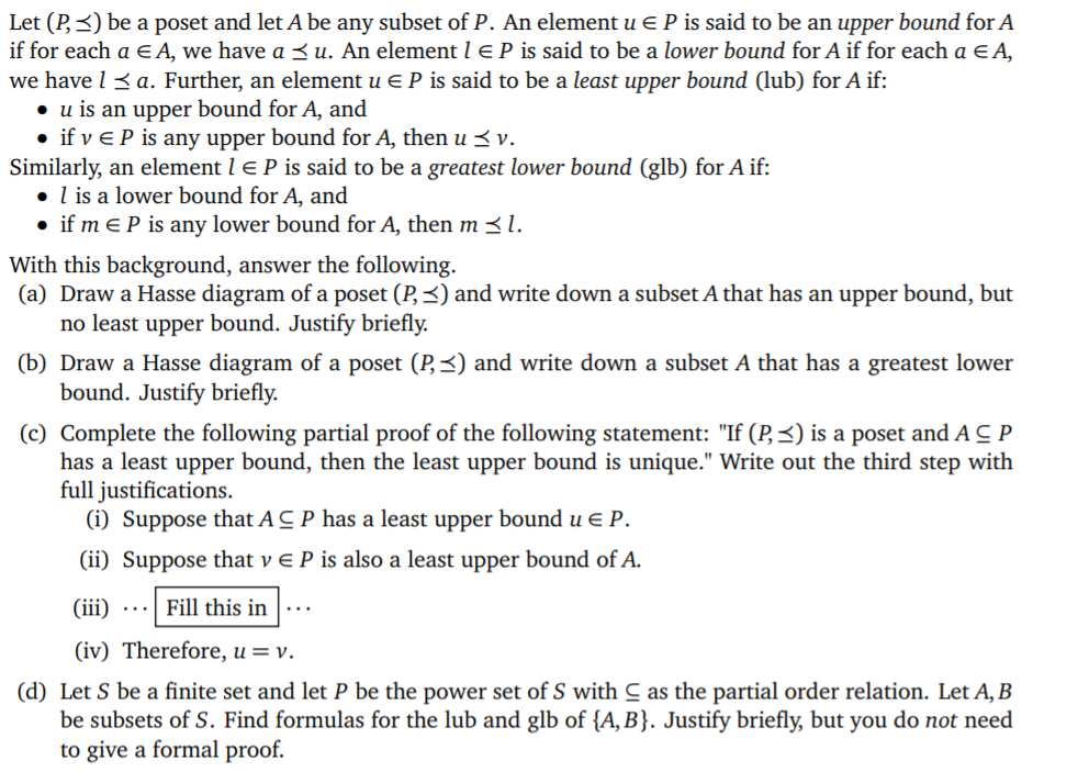 Solved Let (P, 3) be a poset and let A be any subset of P. | Chegg.com