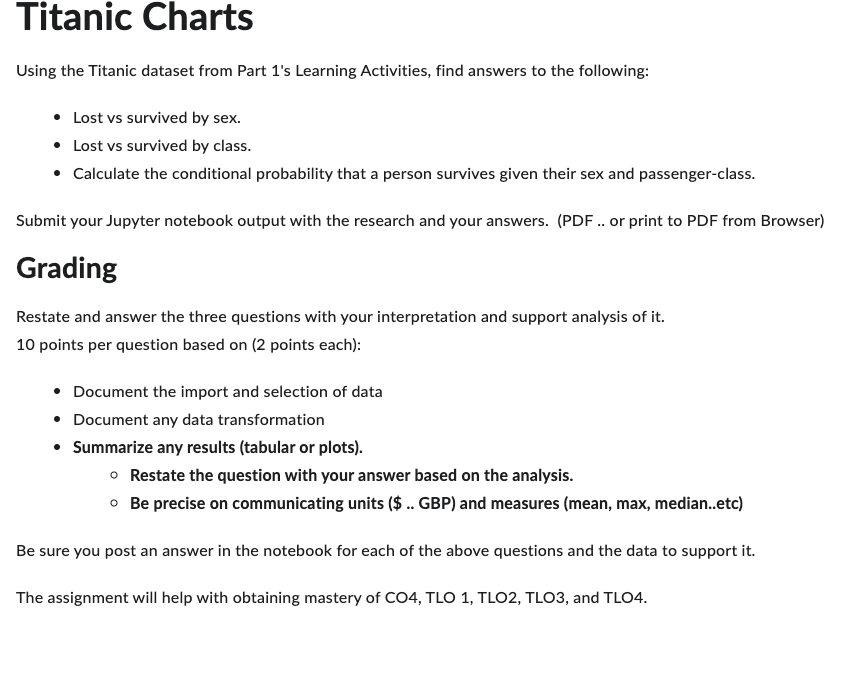 Solved Using the Titanic dataset from Part 1's Learning | Chegg.com